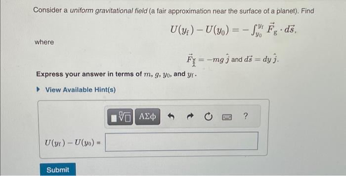 Solved Consider a uniform gravitational field (a fair | Chegg.com