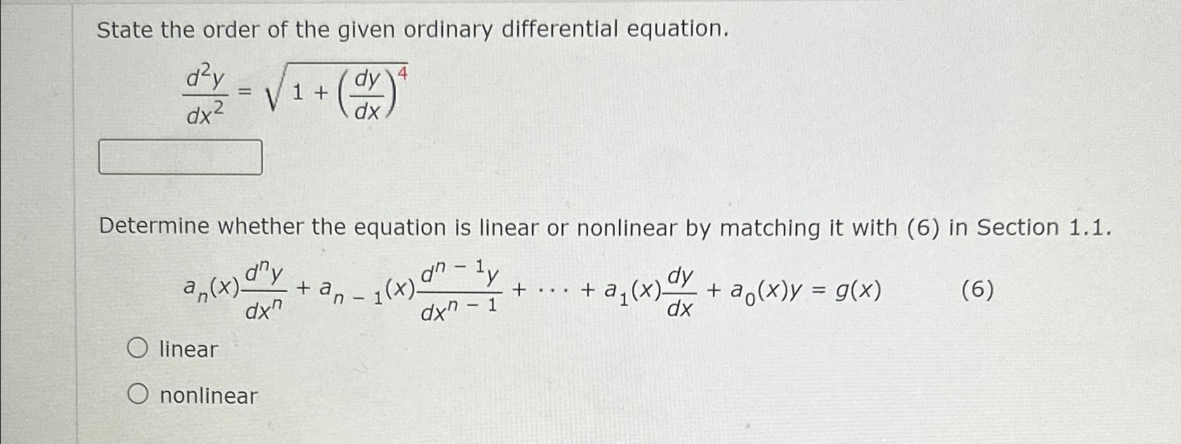 Solved State The Order Of The Given Ordinary Differential
