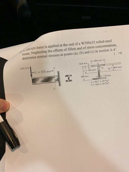 Solved 160-kN force is applied at the end of a W200x52 | Chegg.com