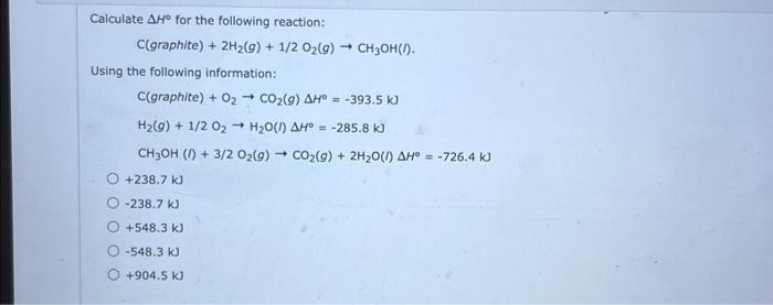 Solved Calculate ΔH∘ for the following reaction: C( graphite | Chegg.com