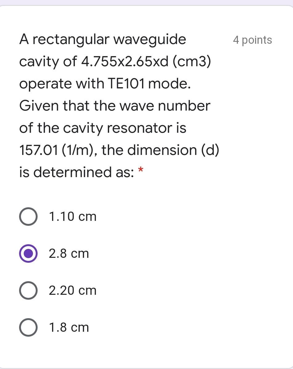 Solved 4 points A rectangular waveguide cavity of | Chegg.com