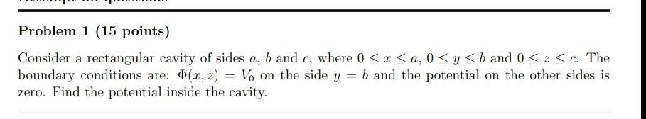 Solved Problem 1 (15 points) Consider a rectangular cavity | Chegg.com