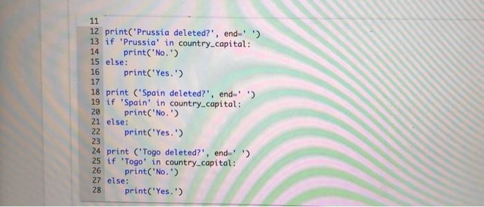 Solved Delete Prussia from country_capital. Sample output | Chegg.com Solved Delete Prussia from country_capital. Sample output | Chegg.com