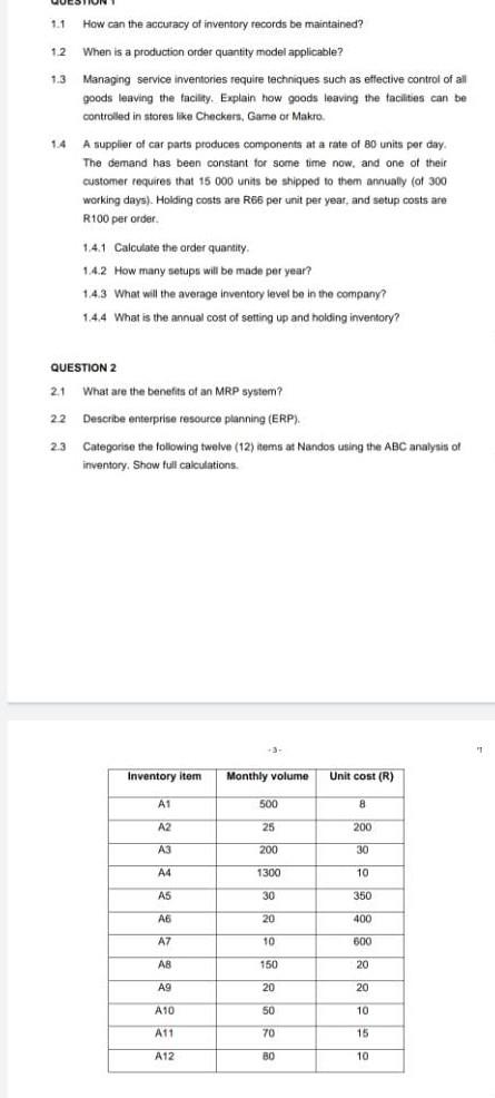 Solved 1.2. When is a production order quantity model | Chegg.com