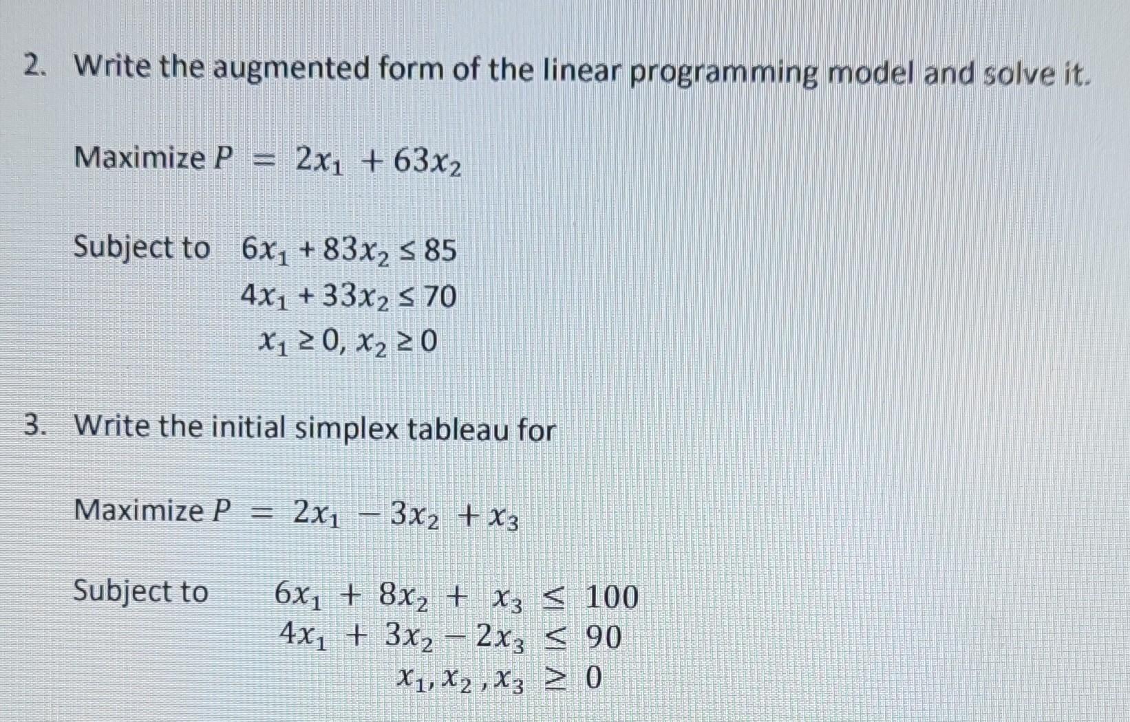 Solved 2. Write the augmented form of the linear programming | Chegg.com