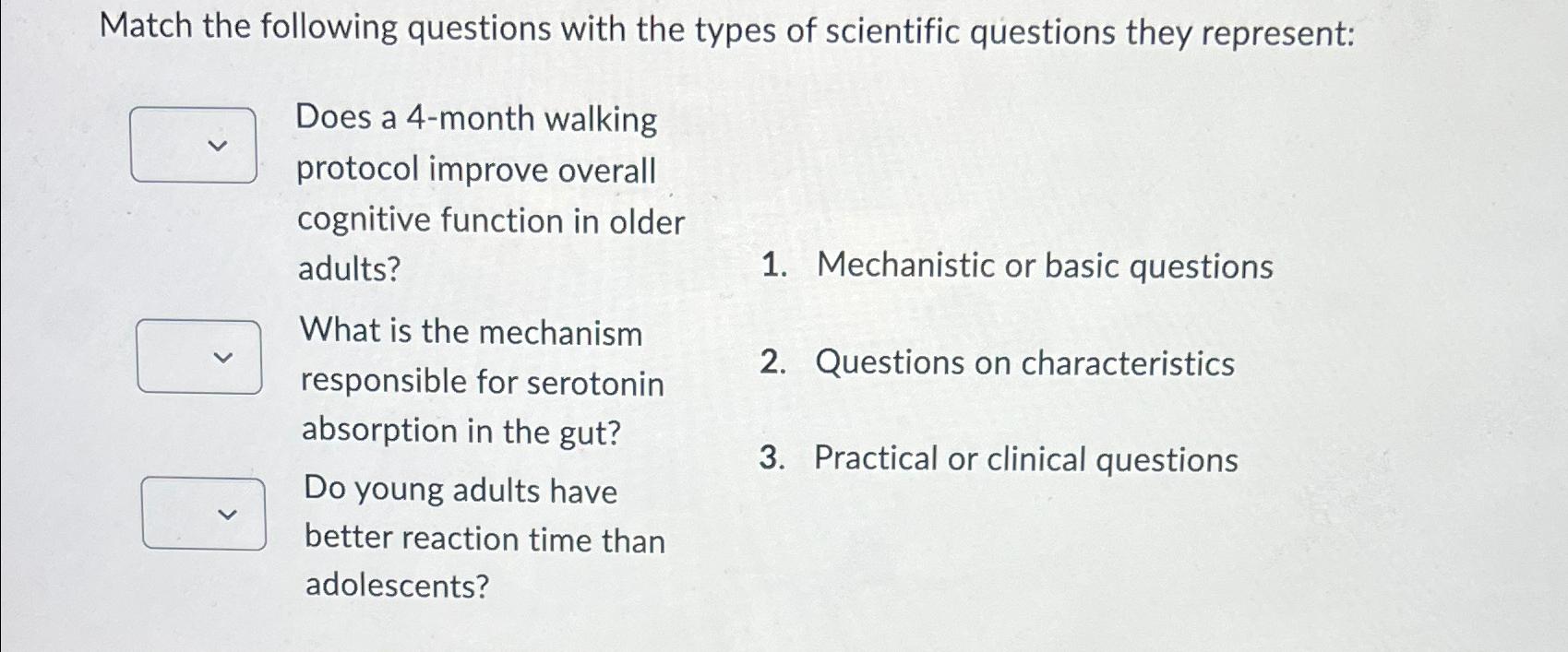 Solved Match the following questions with the types of | Chegg.com