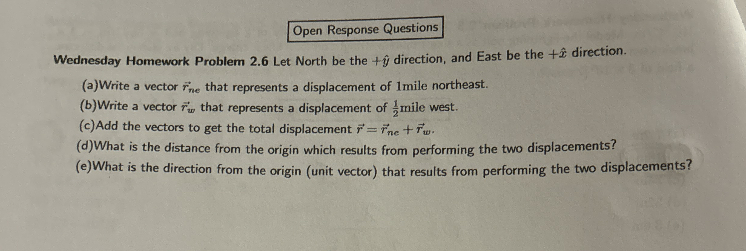 Solved Open Response QuestionsWednesday Homework Problem 2.6 | Chegg.com