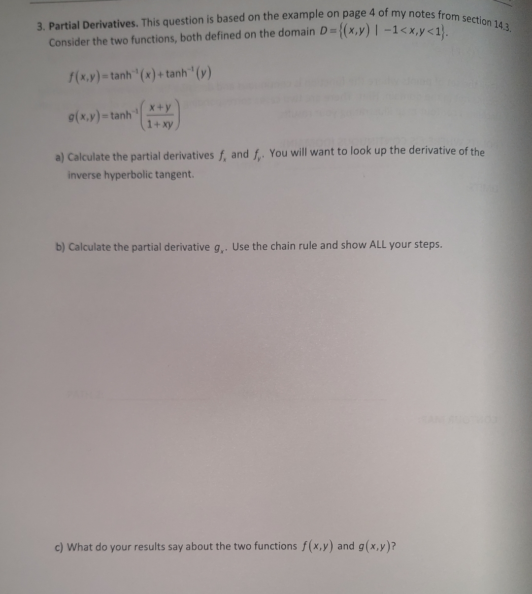Solved Partial Derivatives. This question is based on the | Chegg.com