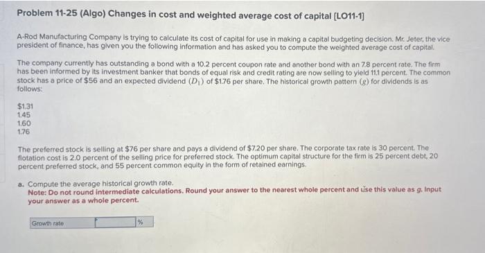 Solved Problem 11-25 (Algo) Changes in cost and weighted | Chegg.com