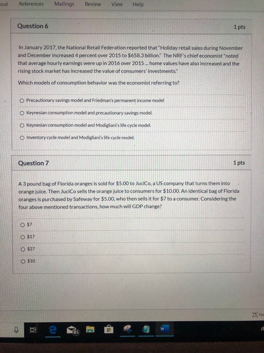 Solved Out References Mailings Review View Help Question 6 1