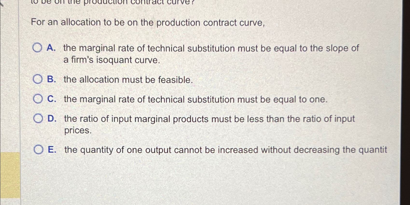 Solved For an allocation to be on the production contract | Chegg.com