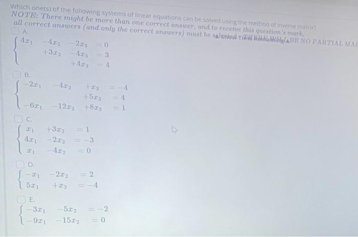 Solved Which one(s) of the following systems of linear | Chegg.com