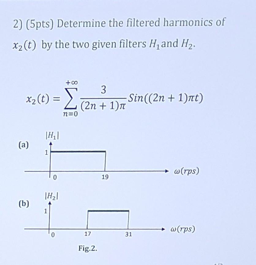 Solved 2) (5pts) Determine the filtered harmonics of x2(t) | Chegg.com
