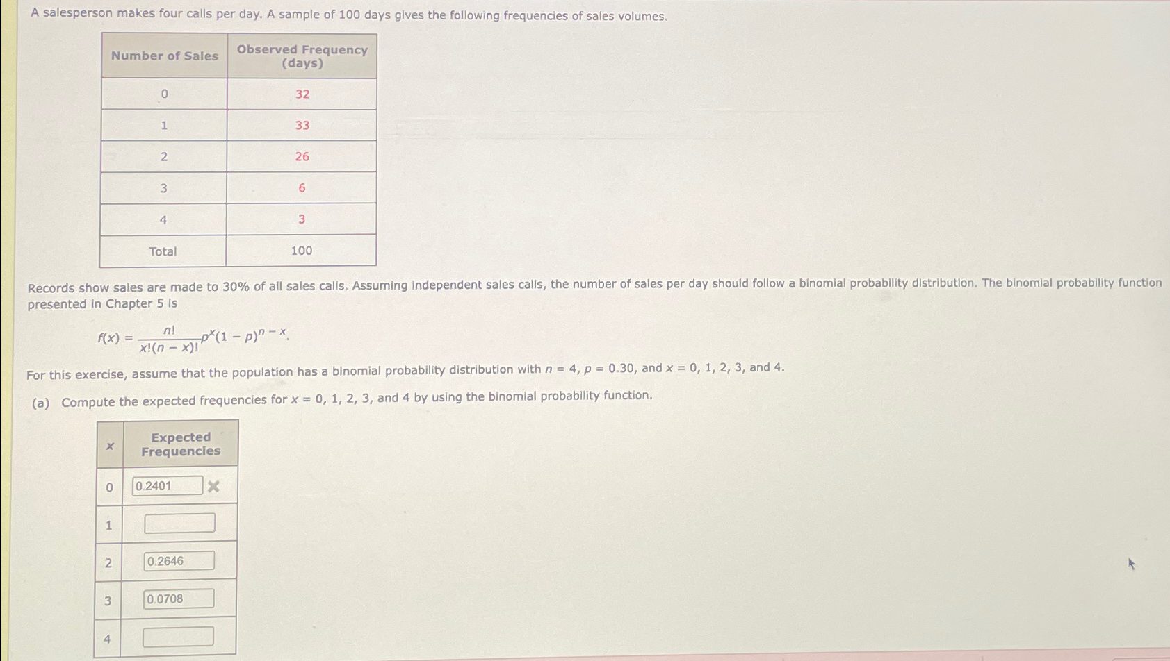 Solved A salesperson makes four calls per day. A sample of | Chegg.com