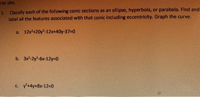 Solved rse site. 1. Classify each of the following conic | Chegg.com