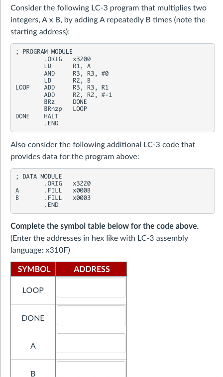 Solved Consider the following LC-3 ﻿program that multiplies | Chegg.com