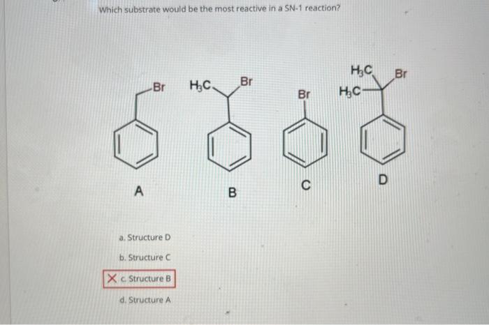 Solved Which substrate would be the most reactive in a S N−1 | Chegg.com