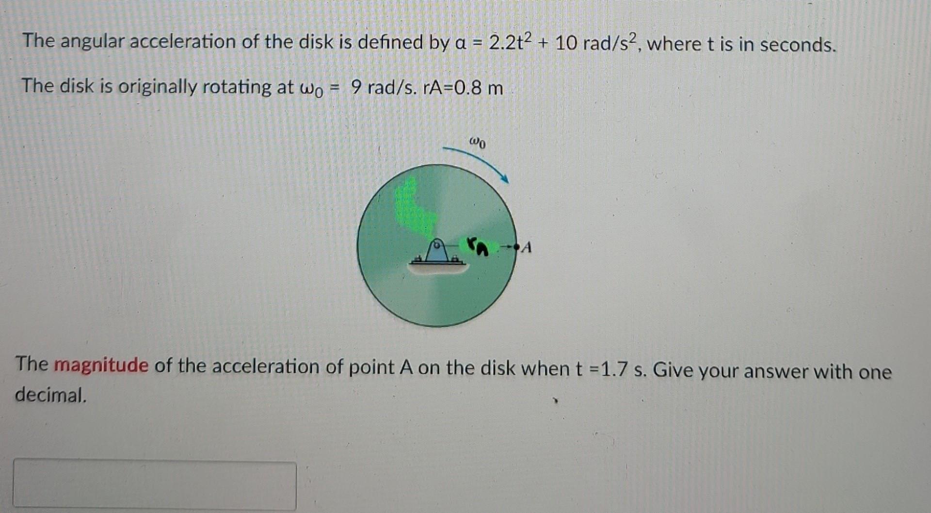 Solved The angular acceleration of the disk is defined by a | Chegg.com