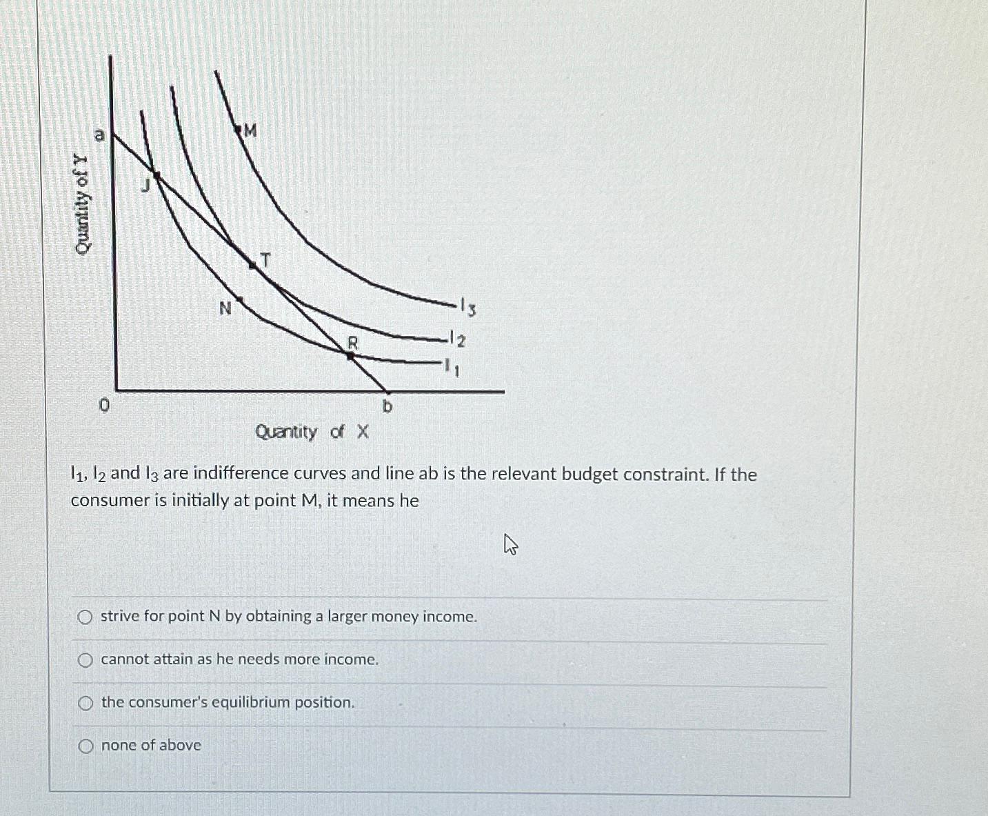 Solved I1,I2 ﻿and I3 ﻿are indifference curves and line ab | Chegg.com