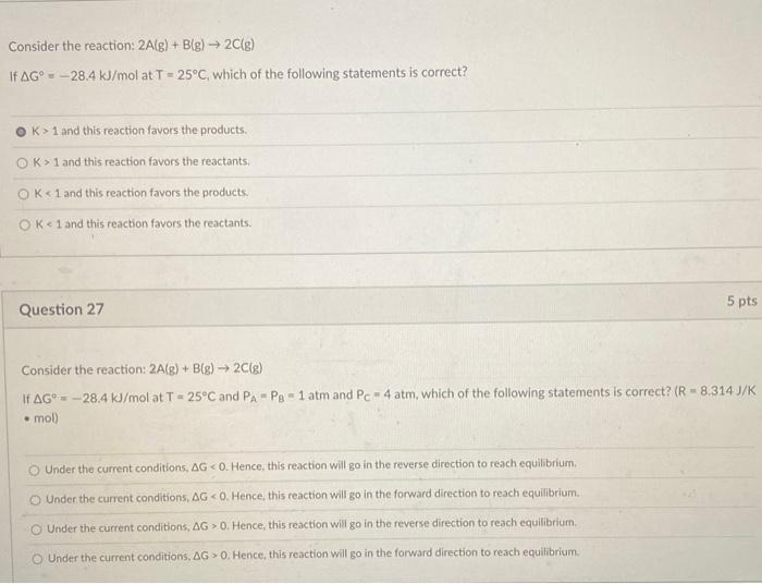 Solved Consider the reaction: 2 A( g)+B(g)→2C(g) If | Chegg.com