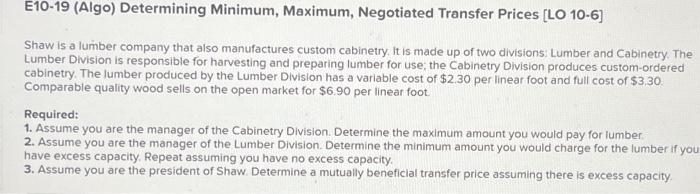 Solved E10-19 (Algo) Determining Minimum, Maximum, | Chegg.com