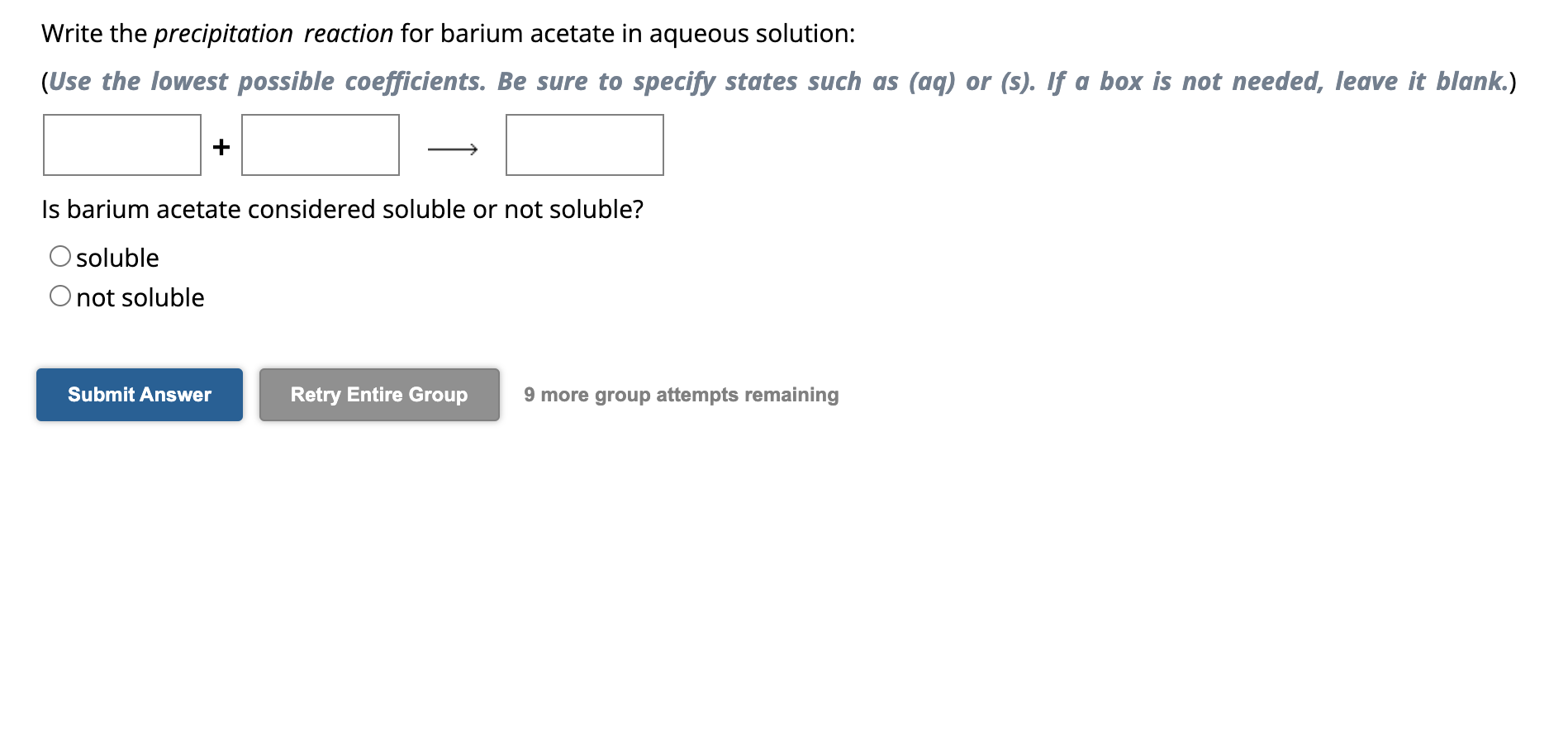 Solved Write the precipitation reaction for barium acetate | Chegg.com