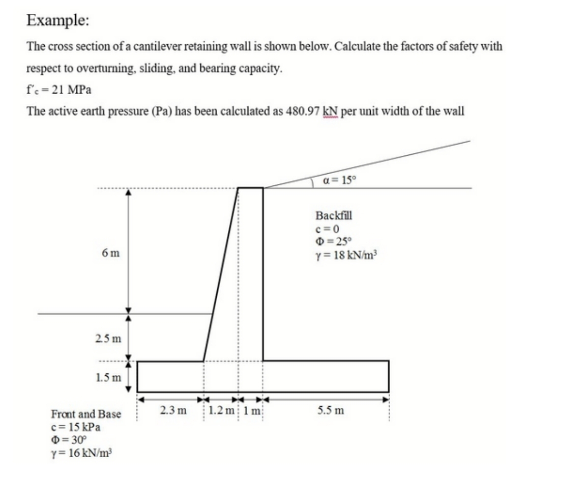 Solved Example:The cross section of a cantilever retaining | Chegg.com