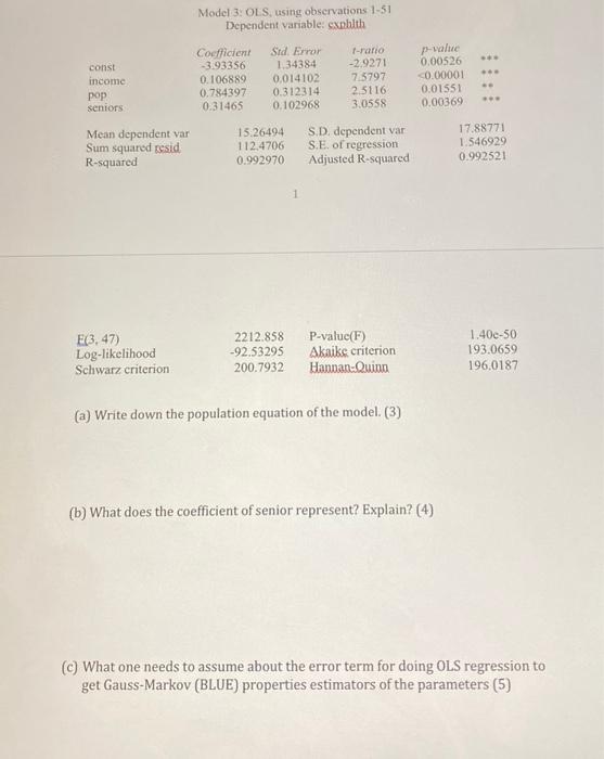 Solved Model 3: OLS, using observations 1-51 Dependent | Chegg.com