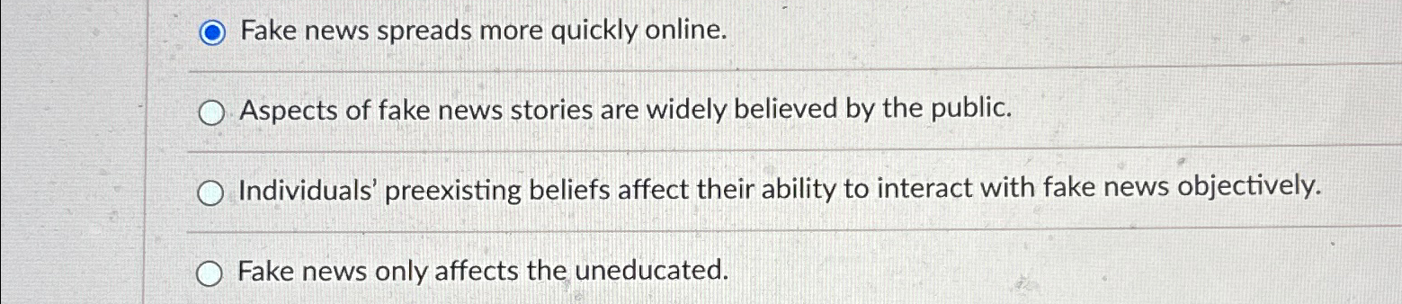 Solved Fake news spreads more quickly online.Aspects of fake | Chegg.com
