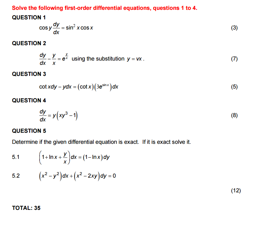 Solved Solve the following first-order differential | Chegg.com