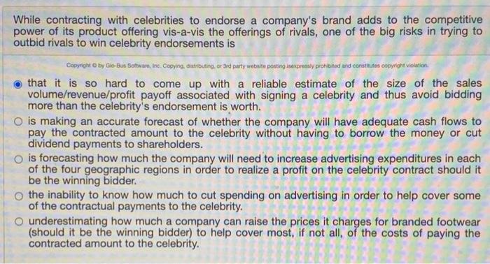 Solved While contracting with celebrities to endorse a | Chegg.com