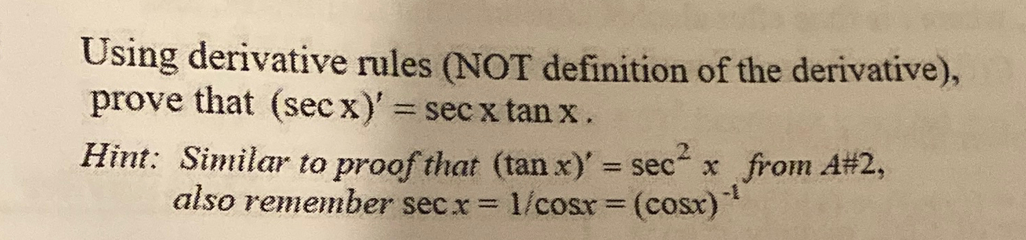 Solved Using derivative rules (NOT definition of the | Chegg.com
