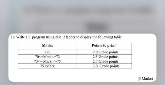 Solved 18. Write a C program using else if ladder to display | Chegg.com