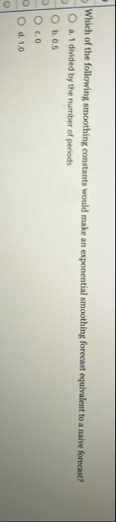 Solved Which of the following smoothing constants would make | Chegg.com