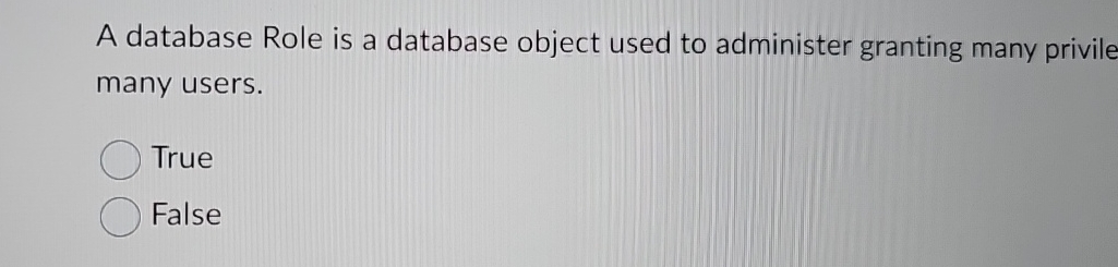 Solved A database Role is a database object used to | Chegg.com