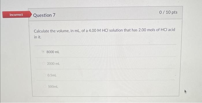 Solved Calculate the volume, in mL, of a 4.00MHCl solution | Chegg.com