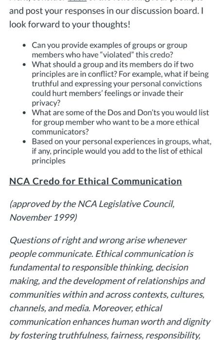 and post your responses in our discussion board. I | Chegg.com