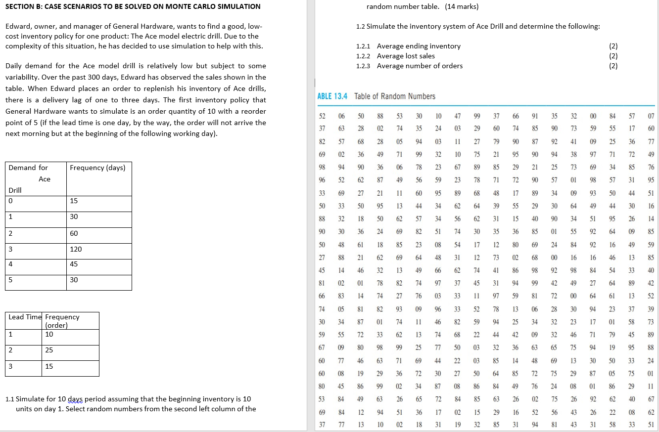 Solved SECTION B: CASE SCENARIOS TO BE SOLVED ON MONTE CARLO | Chegg.com