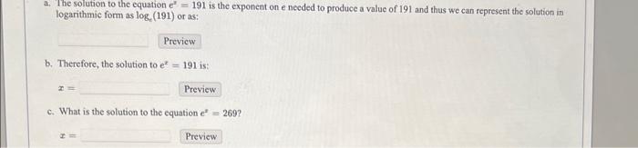 Solved a. The solution to the equation e2=191 is the | Chegg.com