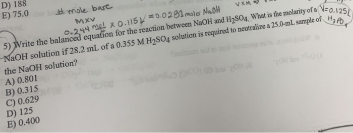 Solved ble of H3PO D) 188 E) 75.0 #mole bare MX VXM - V | Chegg.com