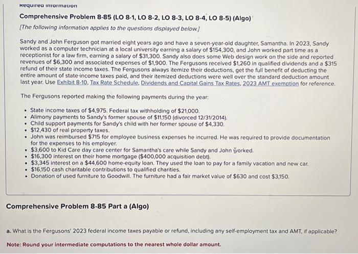 Solved Comprehensive Problem 8-85 (LO 8-1, LO 8-2, LO 8-3, | Chegg.com