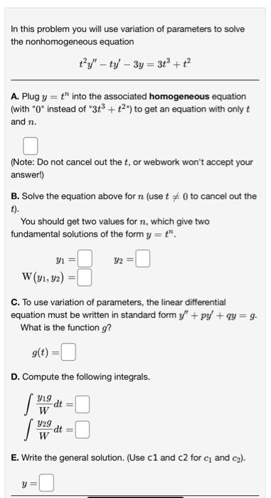 Solved In this problem you will use variation of parameters | Chegg.com