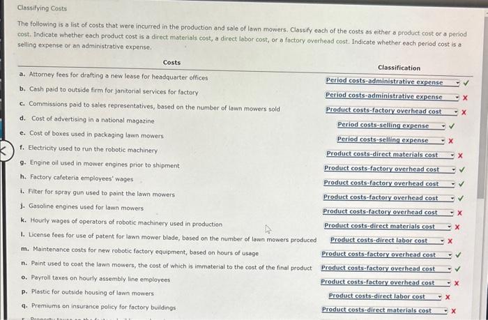 Solved The following is a list of costs that were incurred | Chegg.com