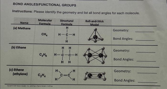 BOND ANGLES/FUNCTIONAL GROUPS Instructions: Please | Chegg.com