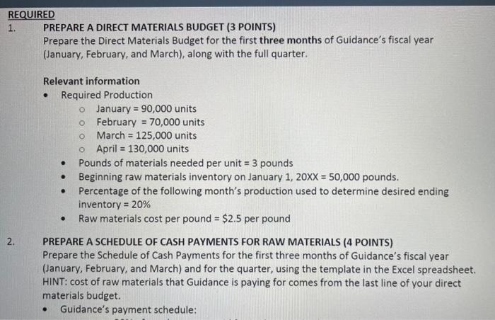 PREPARE A DIRECT MATERIALS BUDGET (3 POINTS) Prepare | Chegg.com