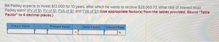Solved Bill Padley expects to invest $13,000 for 10 years, | Chegg.com