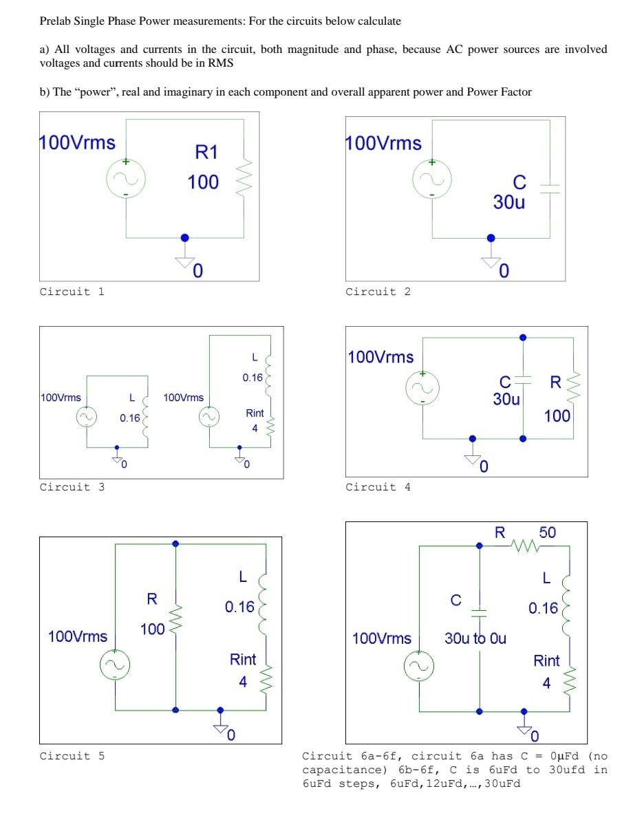 Solved Prelab Single Phase Power measurements: For the | Chegg.com