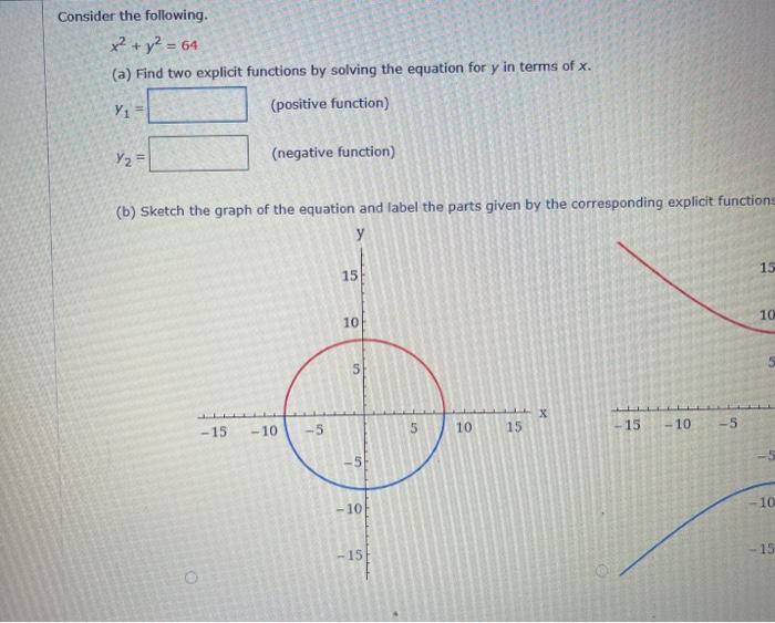 Solved Consider the following. x2 + y2 = 64 (a) Find two | Chegg.com