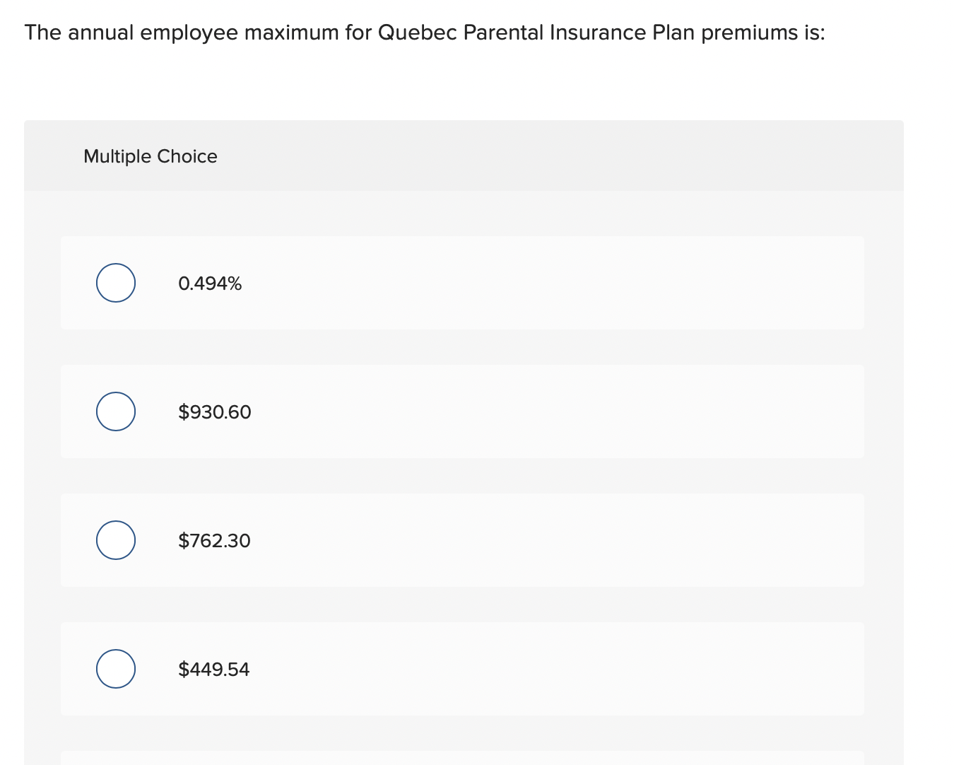 Solved The annual employee maximum for Quebec Parental | Chegg.com