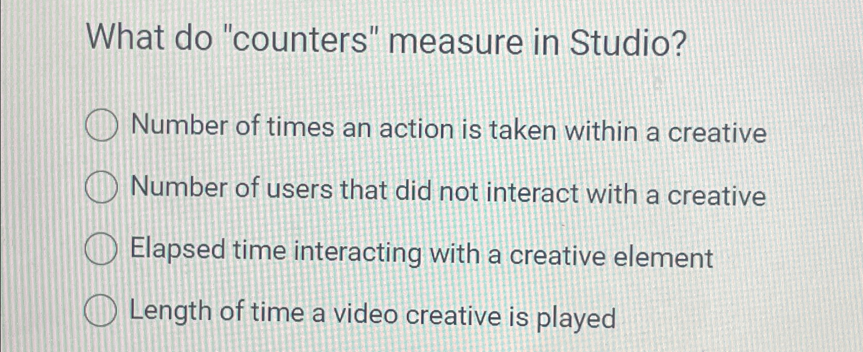 Solved What do "counters" measure in Studio?Number of times | Chegg.com